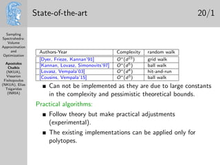 Sampling Spectrahedra: Volume Approximation and Optimization | PPT