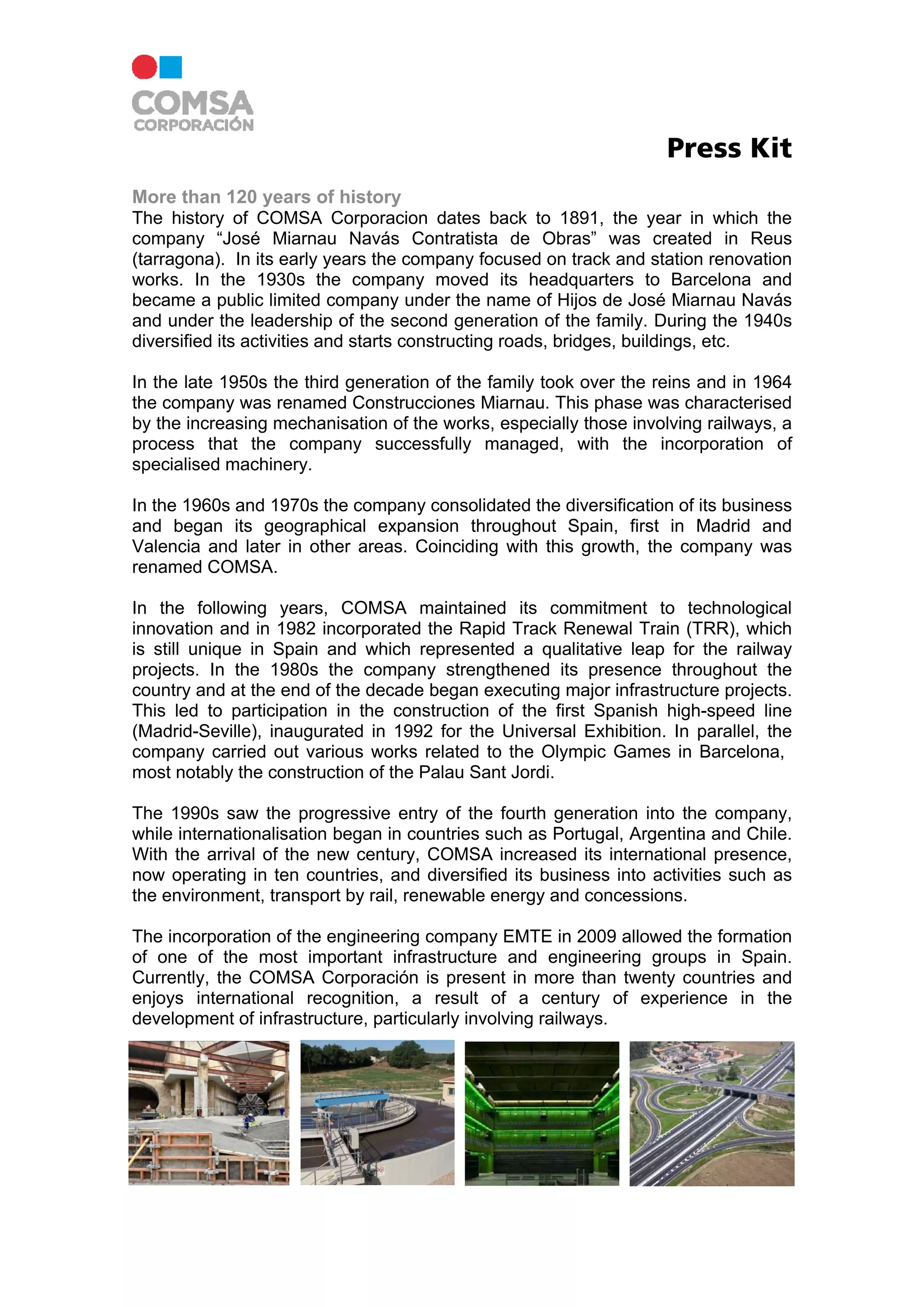 Press kit COMSA Corporación | PDF