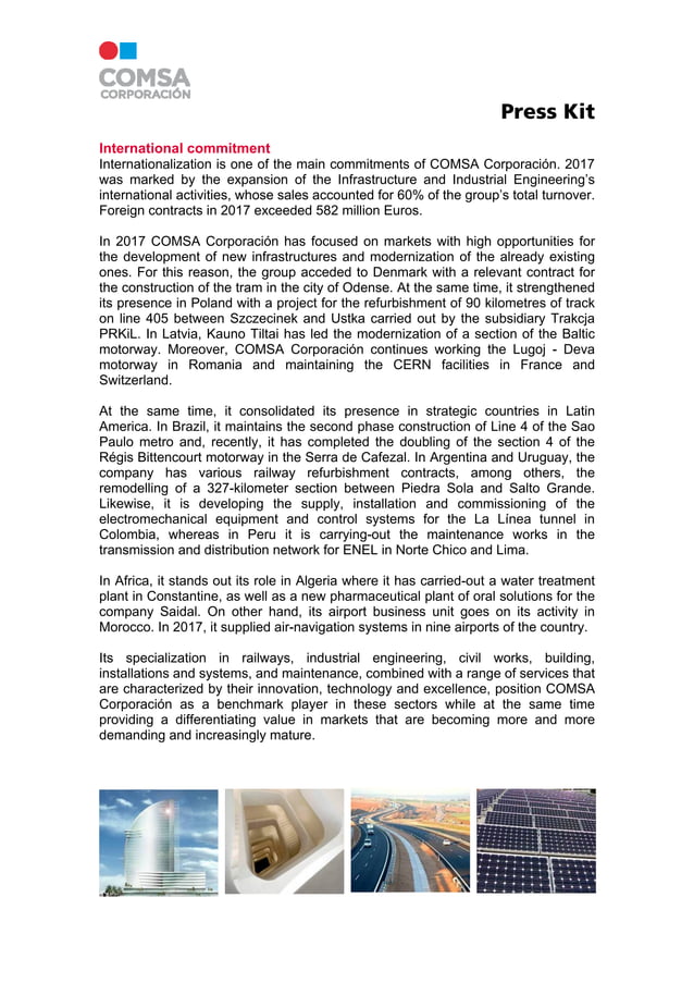 Press kit COMSA Corporación | PDF