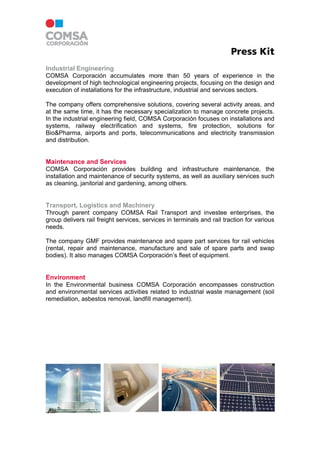 Press kit COMSA Corporación | PDF