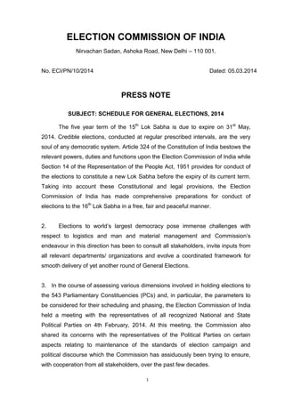 GENERAL ELECTIONS - 2014 SCHEDULE OF ELECTIONS | PDF