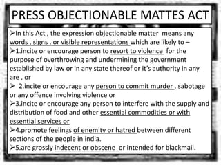 Press objectionable matters act | PPTX