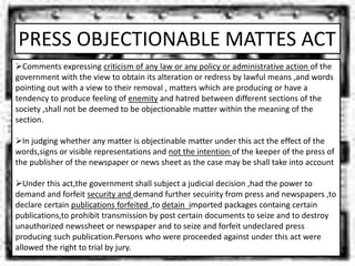 Press objectionable matters act | PPTX