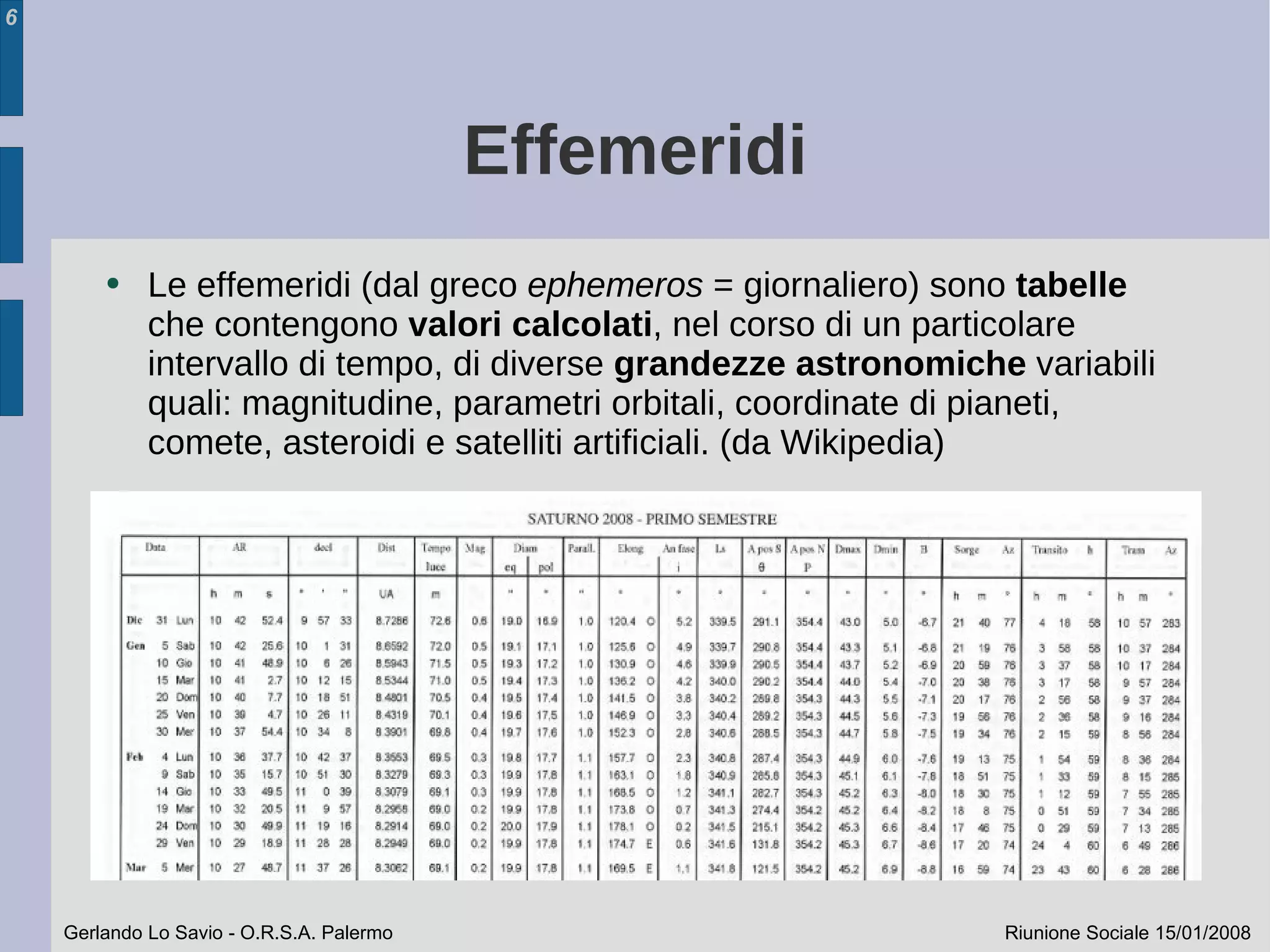 Sistema Solare: Orbite, effemeridi, aspetto dei pianeti | PDF