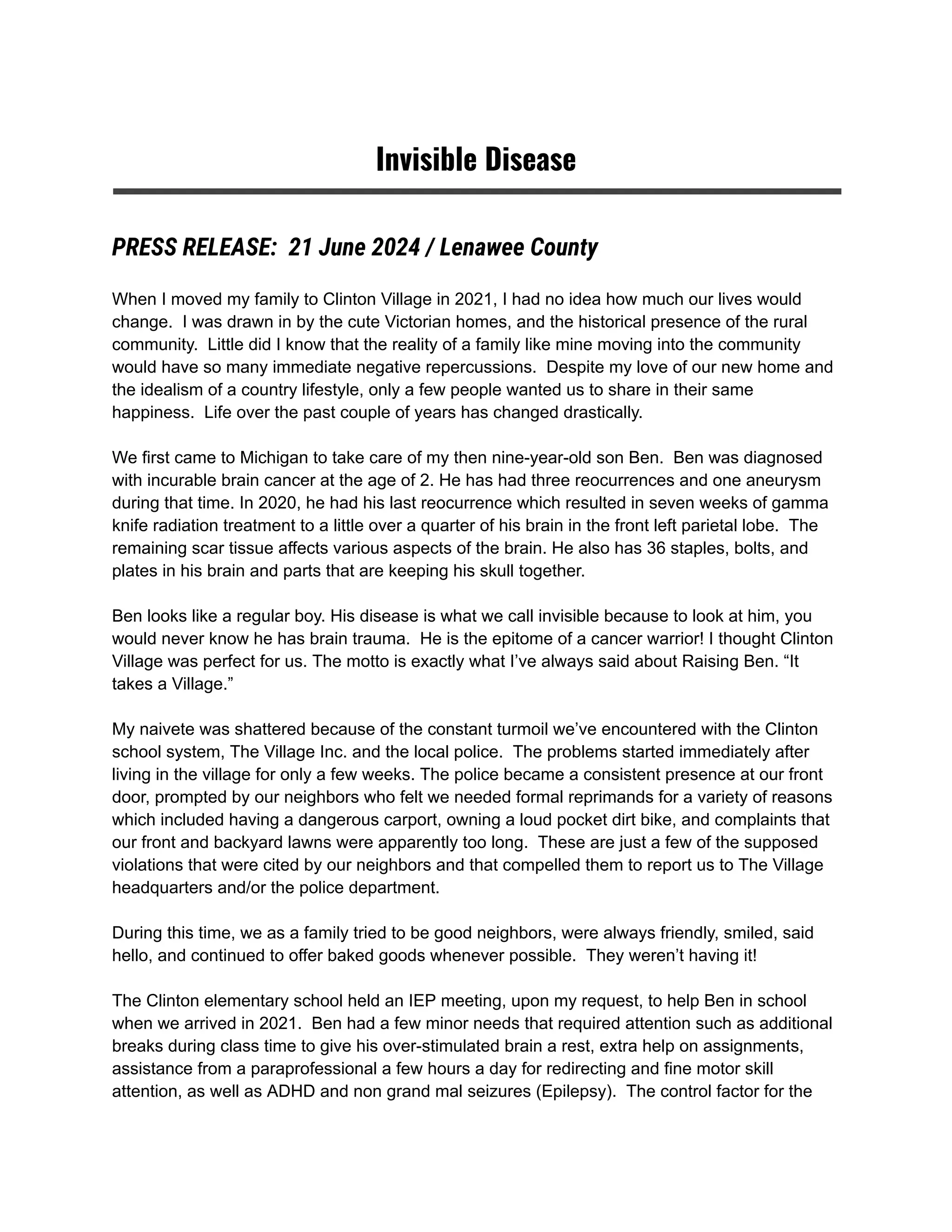 Press Release - Invisible Disease June 21, 2024 | PDF