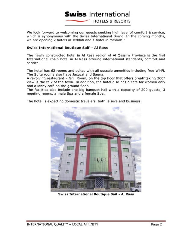 Swiss International continues expansion in KSA, opens 2 hotels in ...