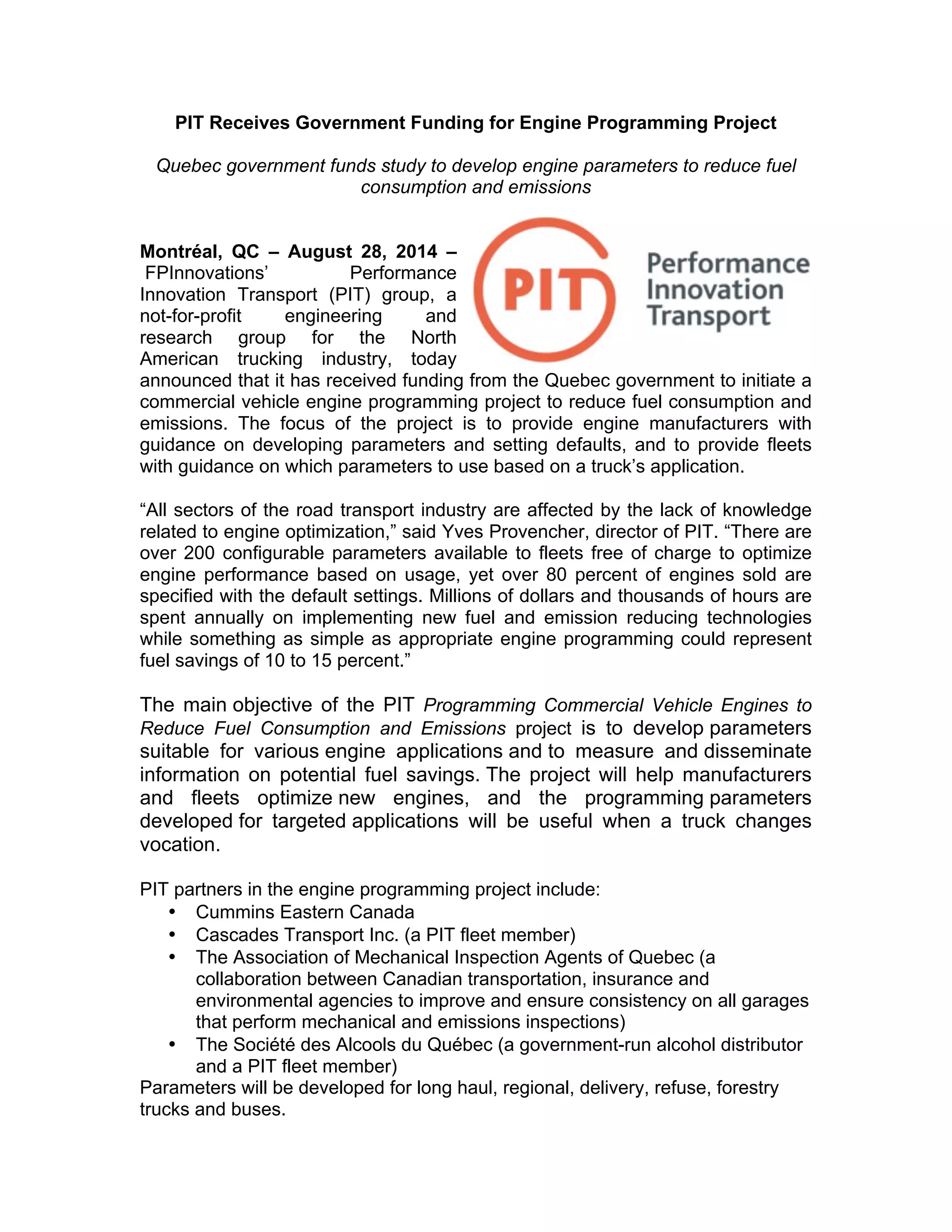 Press Release - PIT Receives Government Funding | PDF