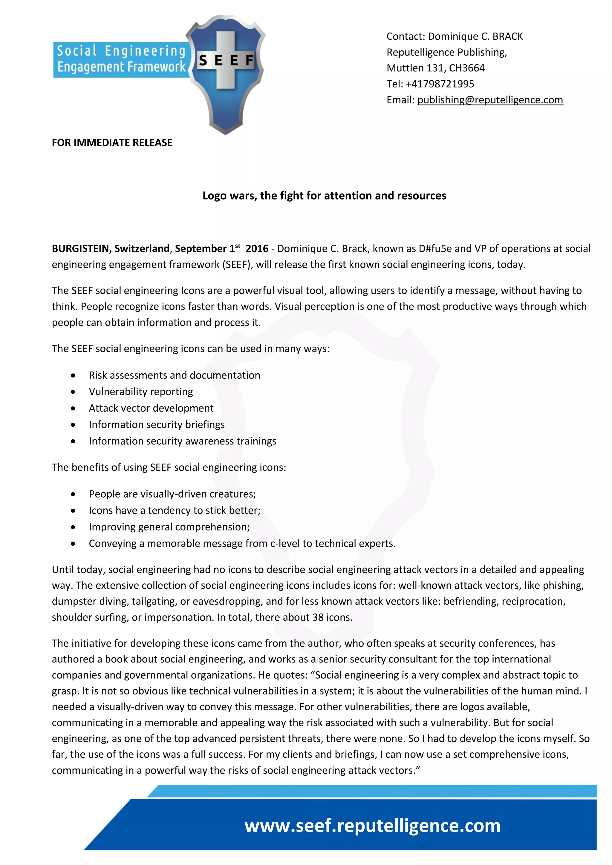 Press release social engineering engagement framework seef social ...