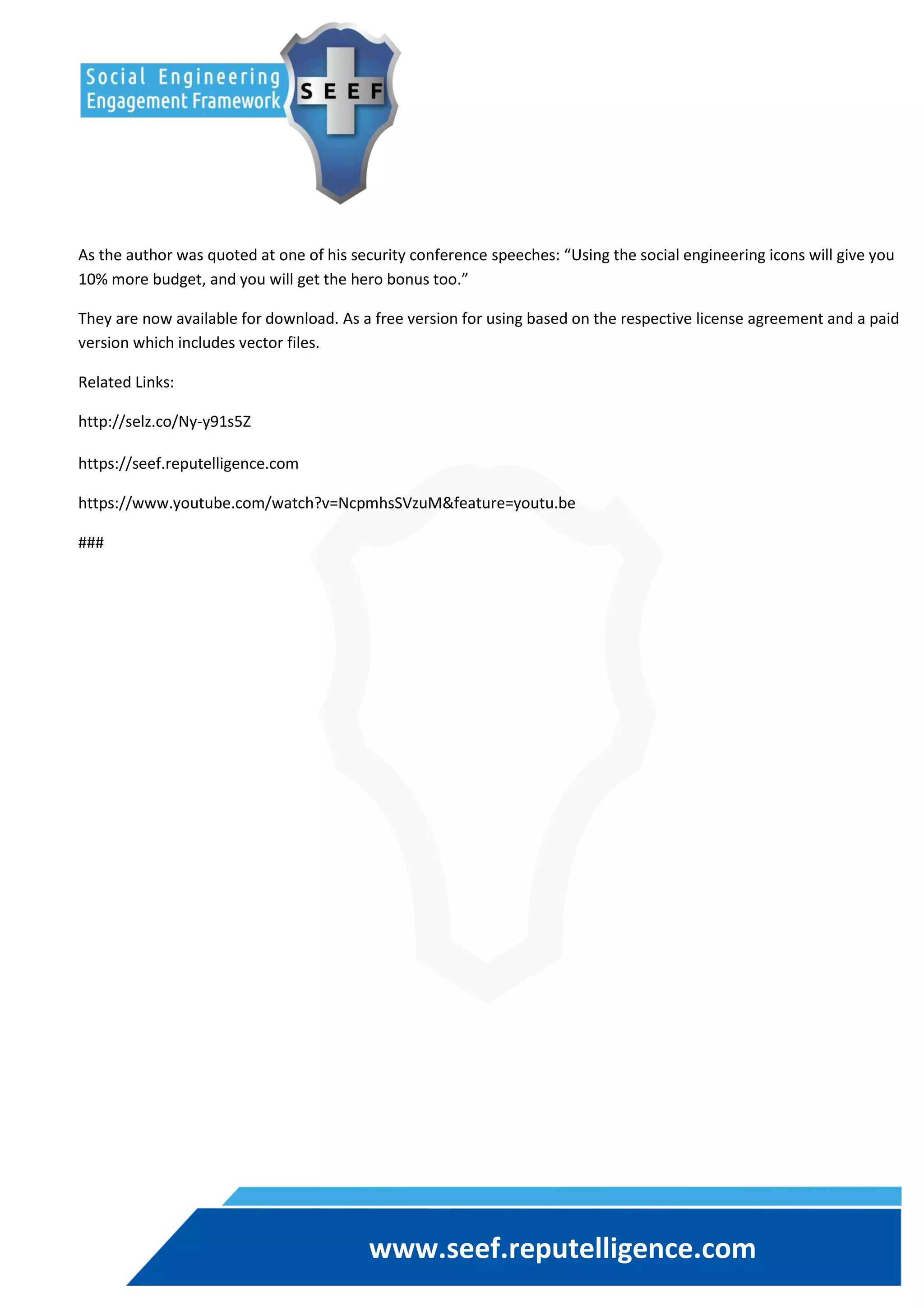 Press release social engineering engagement framework seef social ...