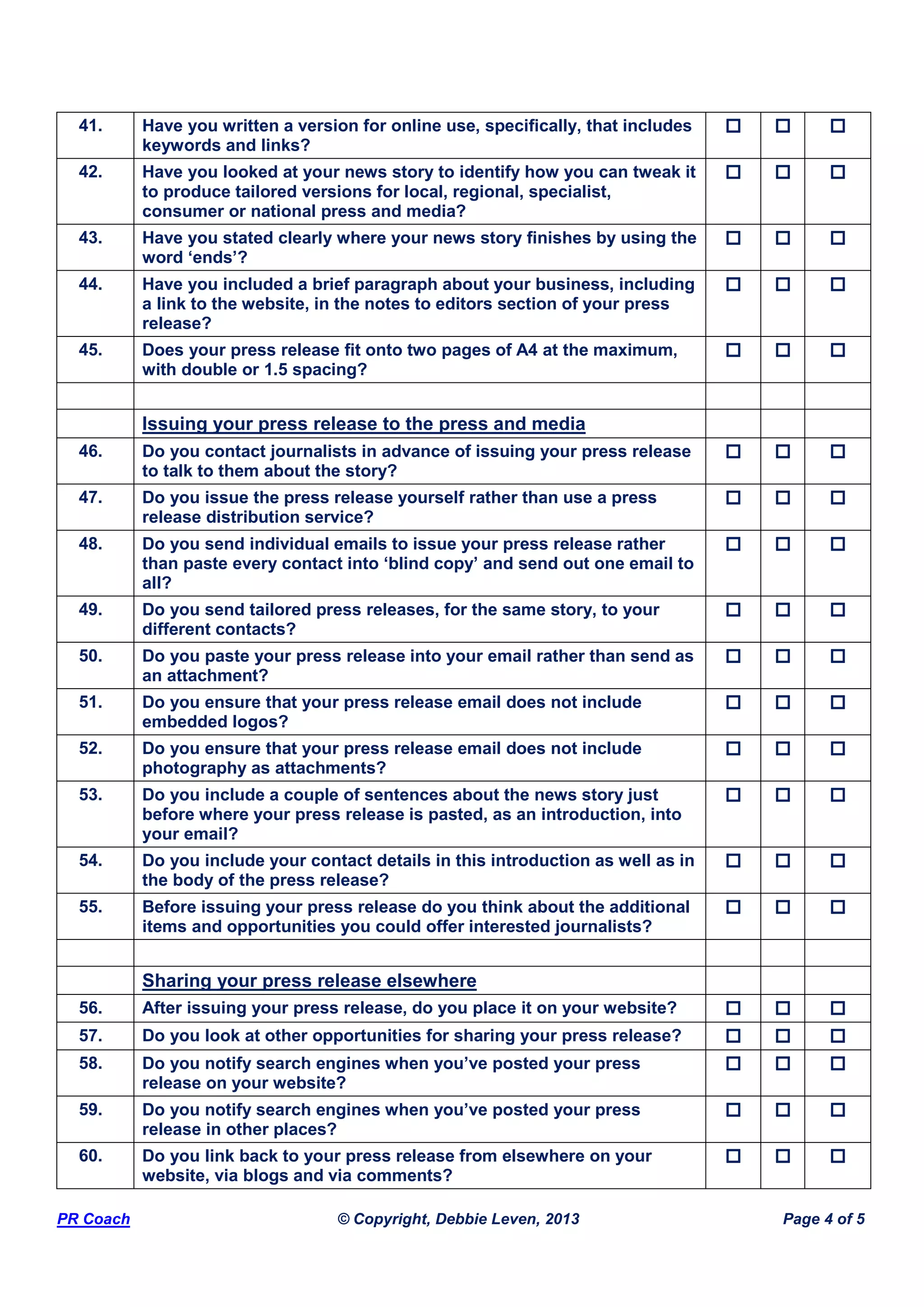 Press release checklist UK | PDF