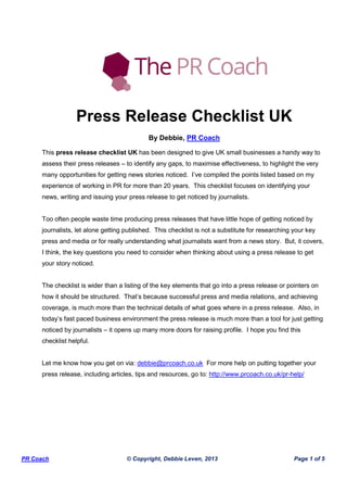 Press release checklist UK | PDF | Media Industry | Industries