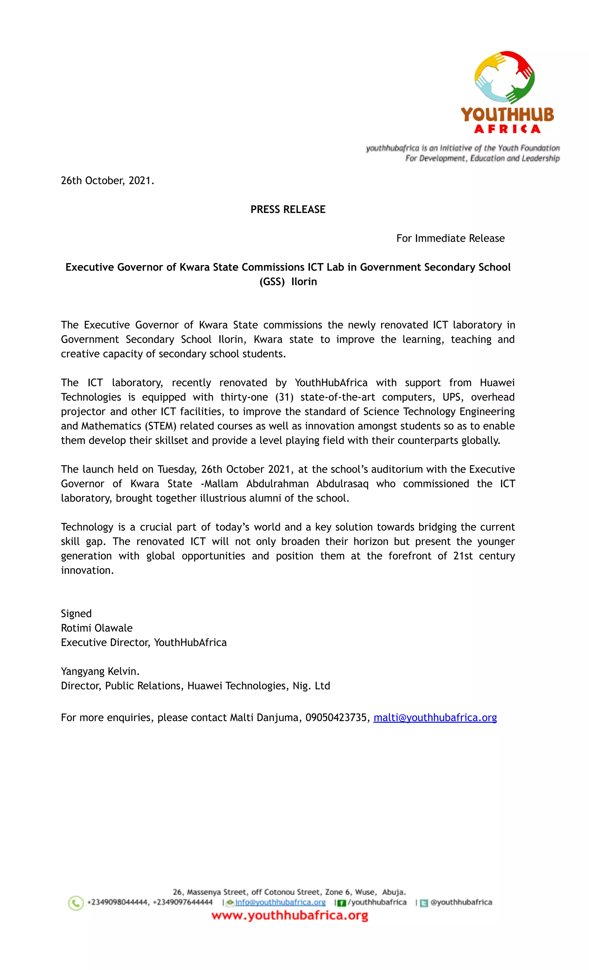 Executive Governor of Kwara State Commissions ICT Lab in Government ...