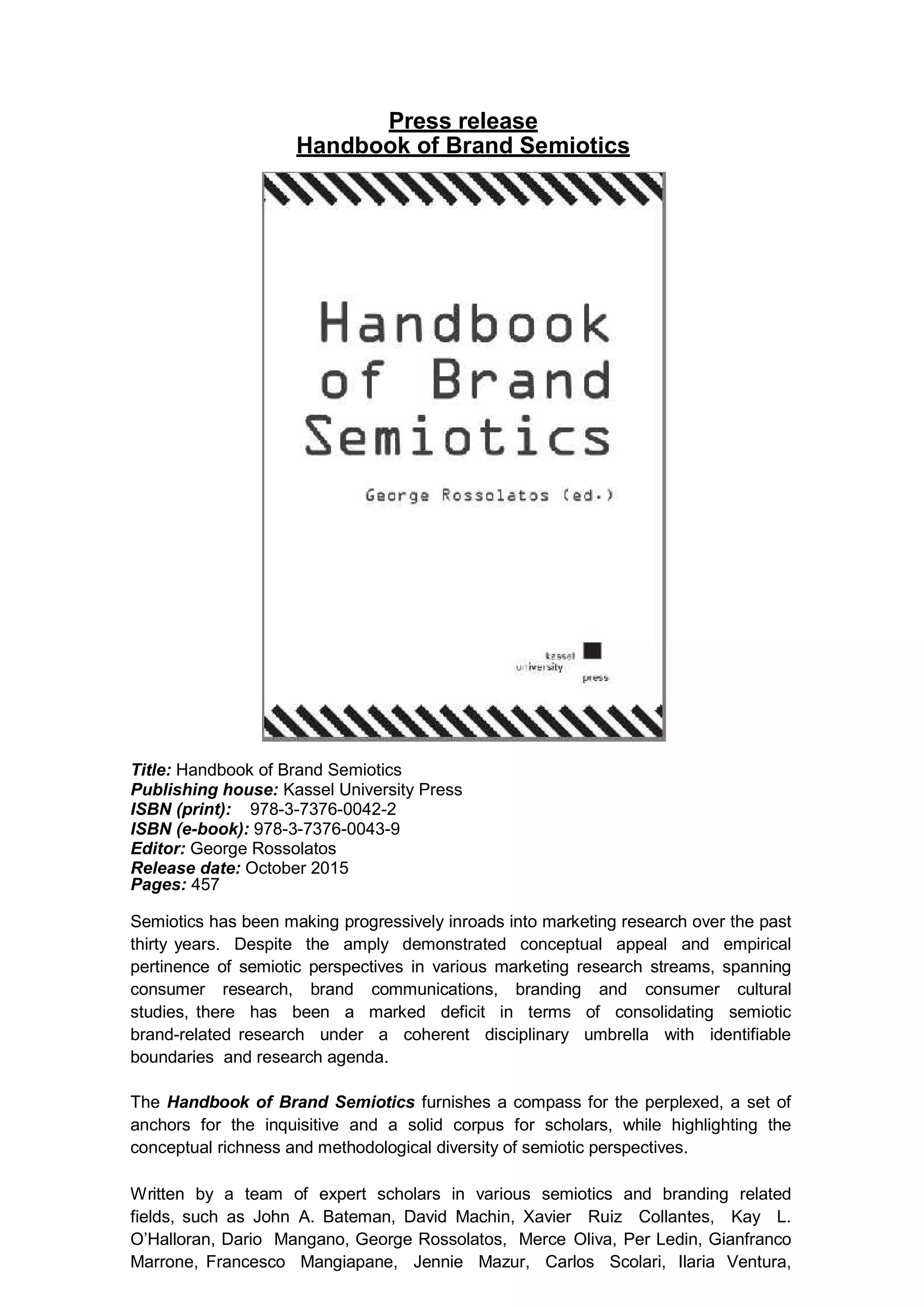 Press release handbook of brand semiotics | PDF