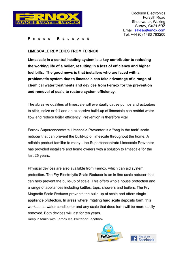 Fernox Limescale Preventer | PDF