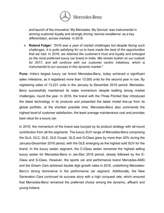 Mercedes Benz India 2016 Sales Report | PDF