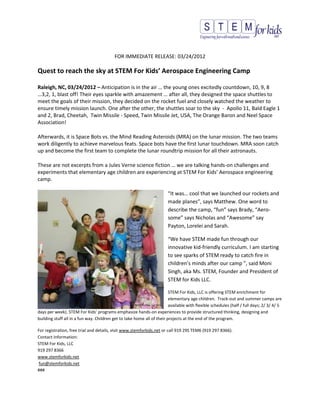 Quest To Reach The Sky At Stem For Kids’ Aerospace Engineering Camp | PDF