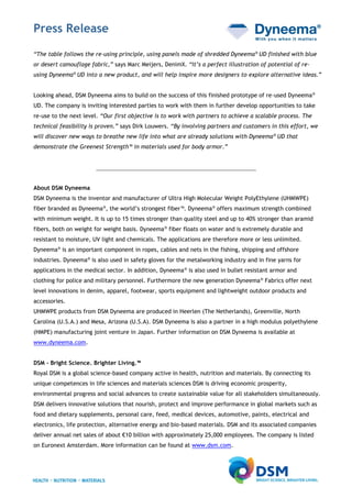 Press release upcycling Dyneema UD and Denimx | PDF