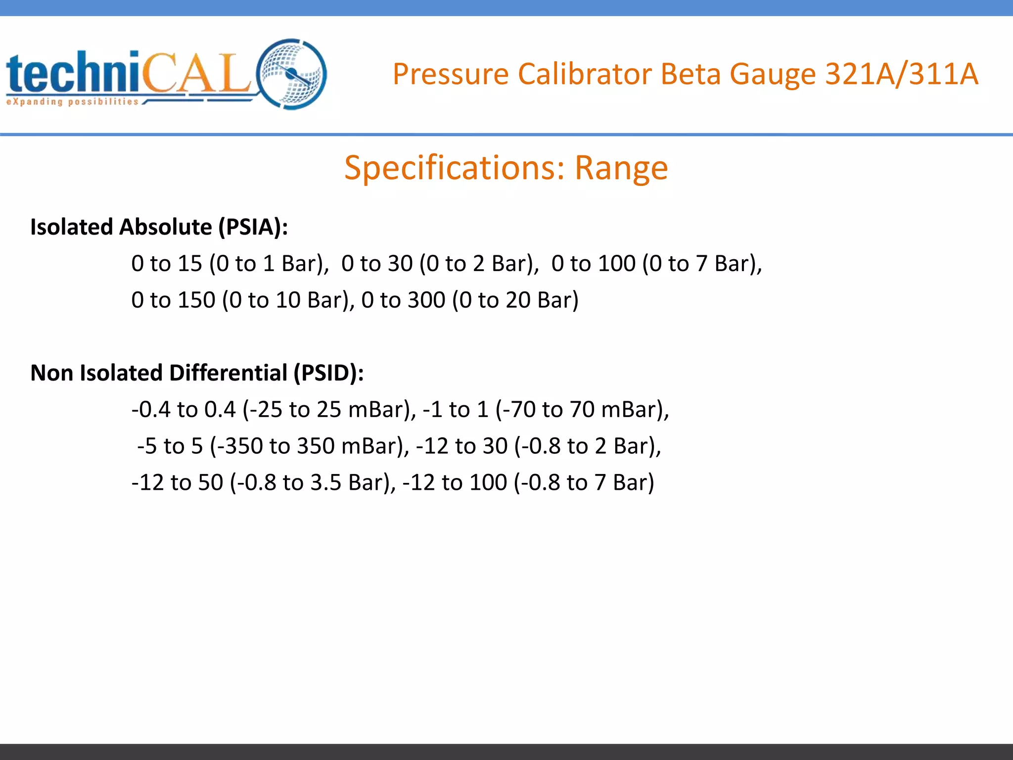 Pressure Calibrator Beta Gauge 321A/311A | PPTX