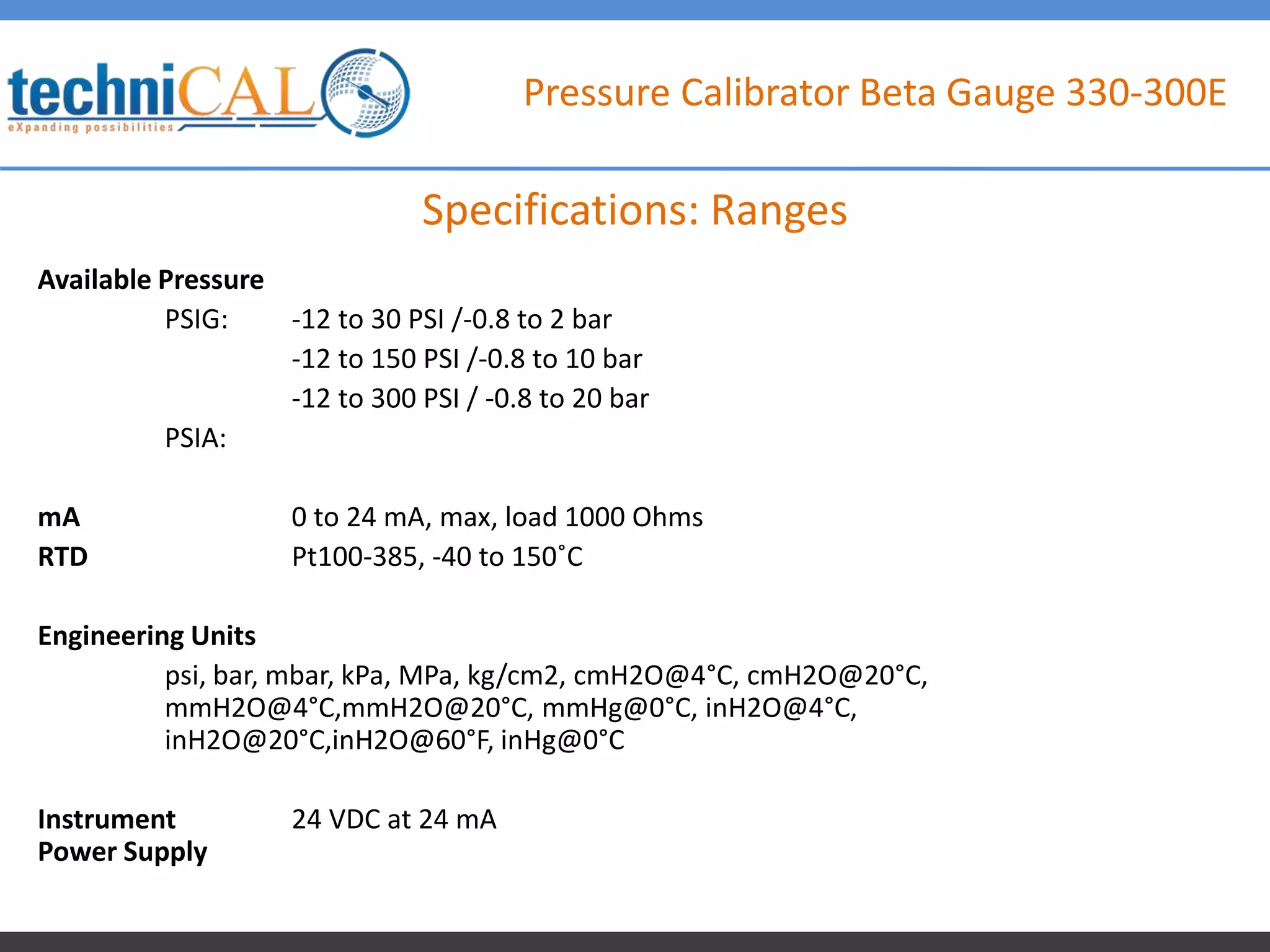Pressure calibrator-beta gauge-330-300e | PPTX
