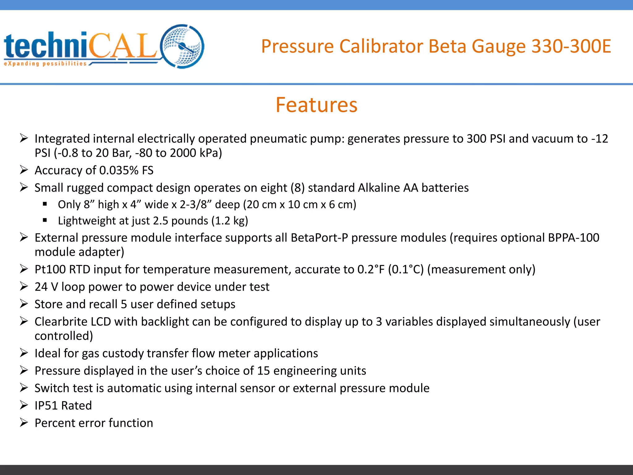 Pressure calibrator-beta gauge-330-300e | PDF