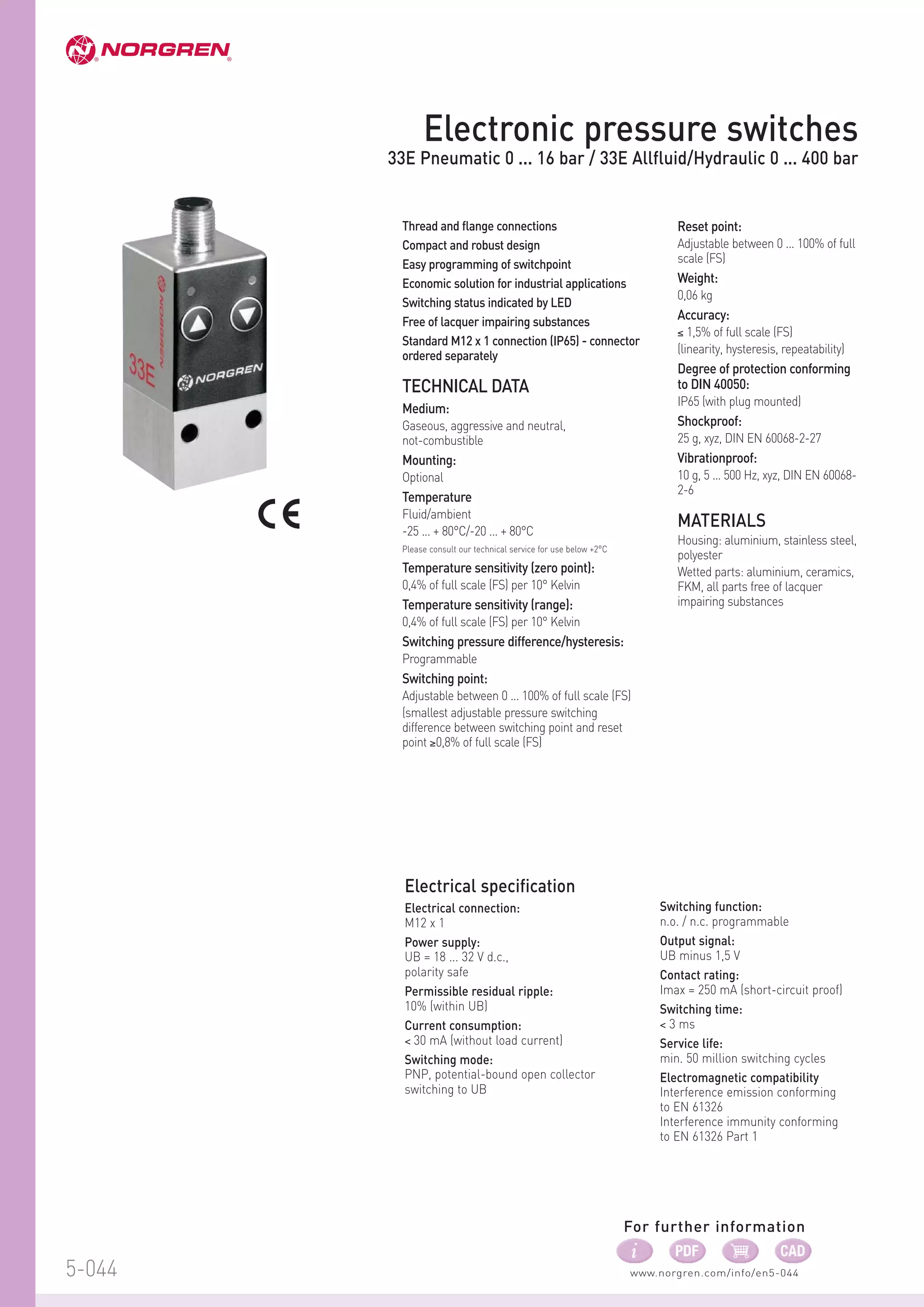 จำหน่าย Pressure Switch Norgren - นิวเมติก.com