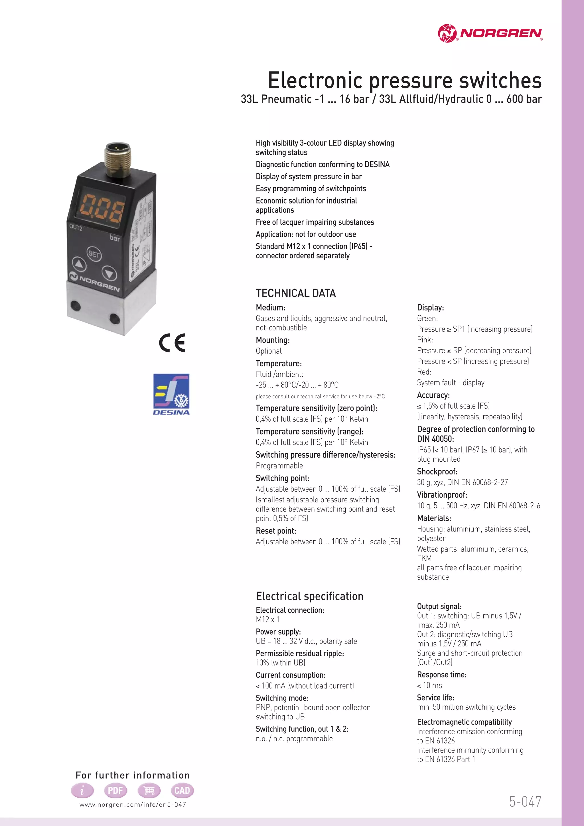 จำหน่าย Pressure Switch Norgren - นิวเมติก.com