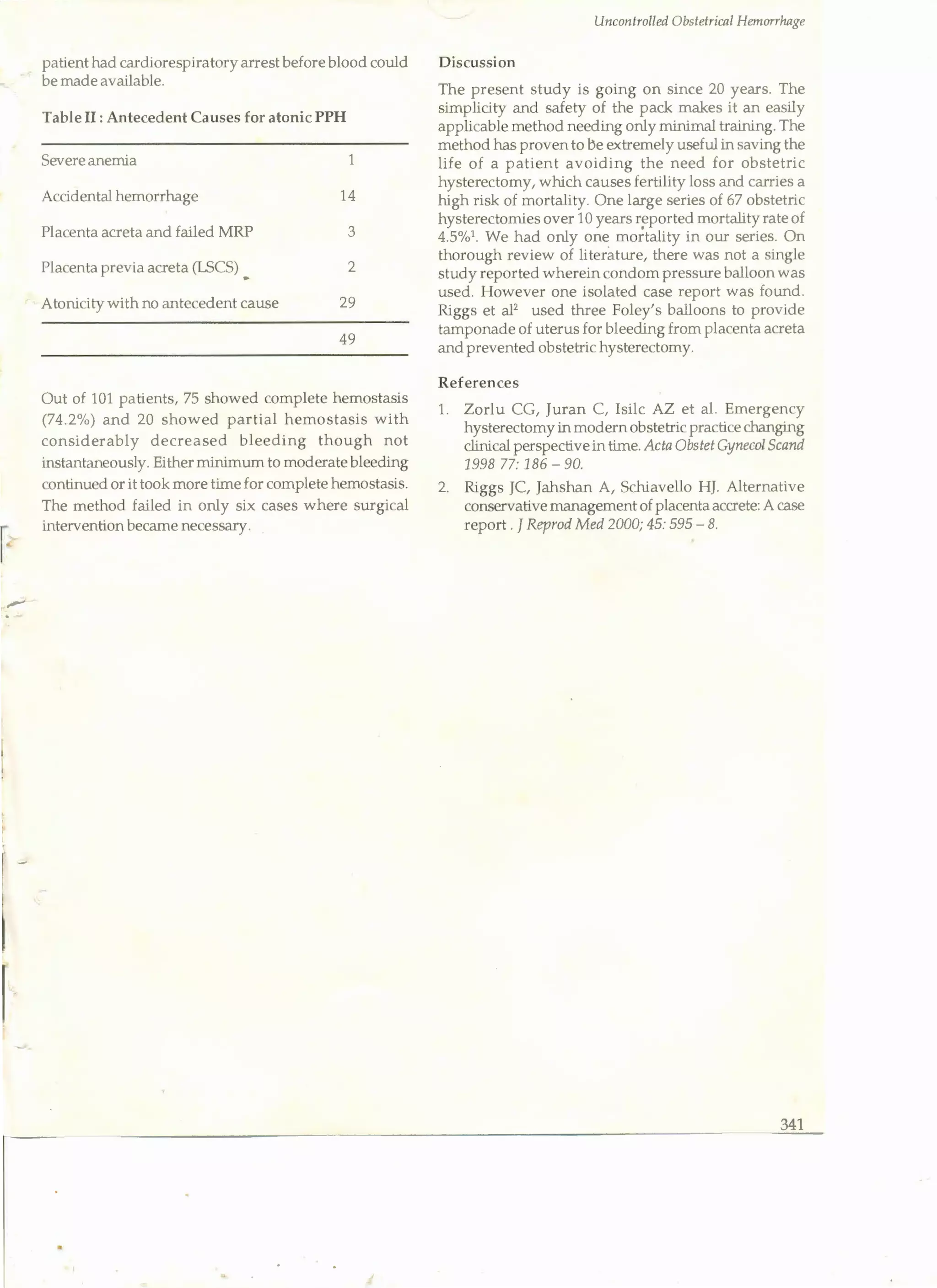 PPH, Pressure Balloon Therapy in Uncontrolled Obstetrical Hemorrhage | PDF