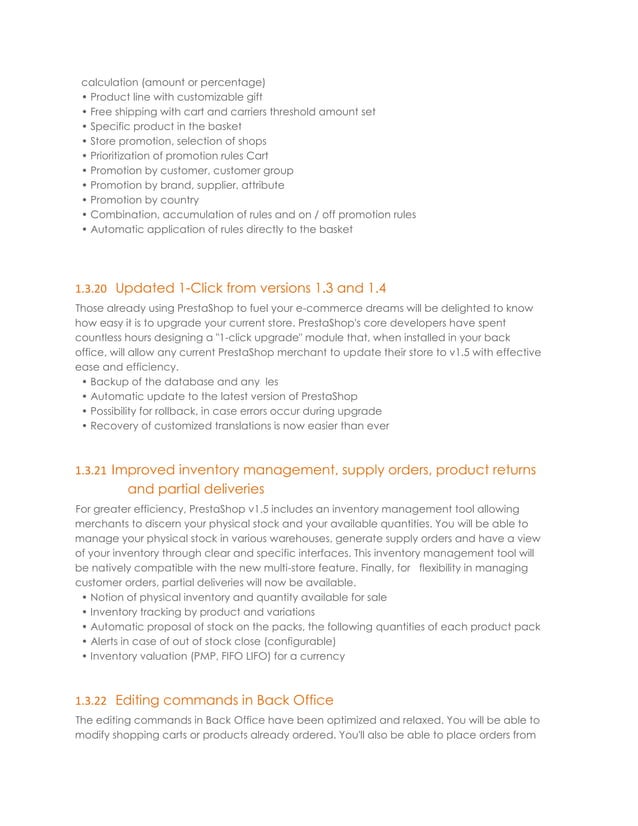 PrestaShop features, demo and RetailOn extensions | PDF