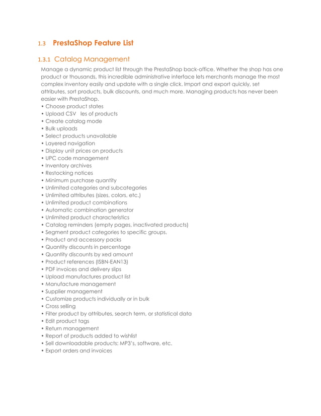 PrestaShop features, demo and RetailOn extensions | PDF