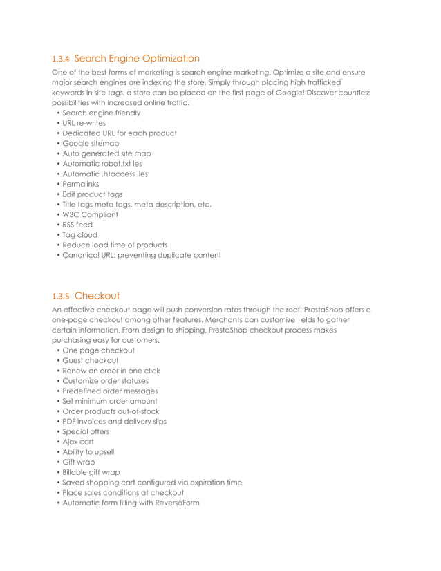 PrestaShop features, demo and RetailOn extensions | PDF