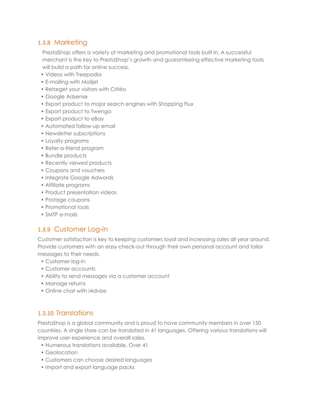 PrestaShop features, demo and RetailOn extensions | PDF