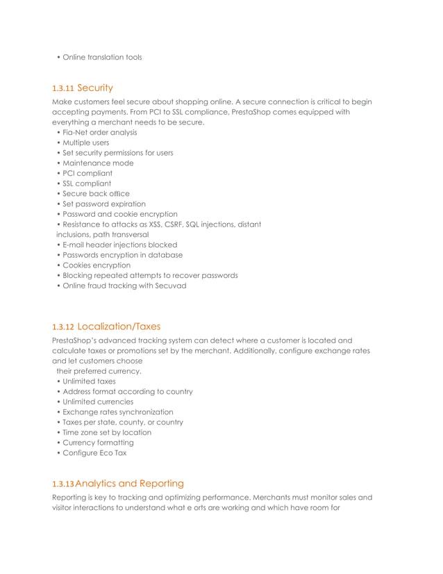 PrestaShop features, demo and RetailOn extensions | PDF