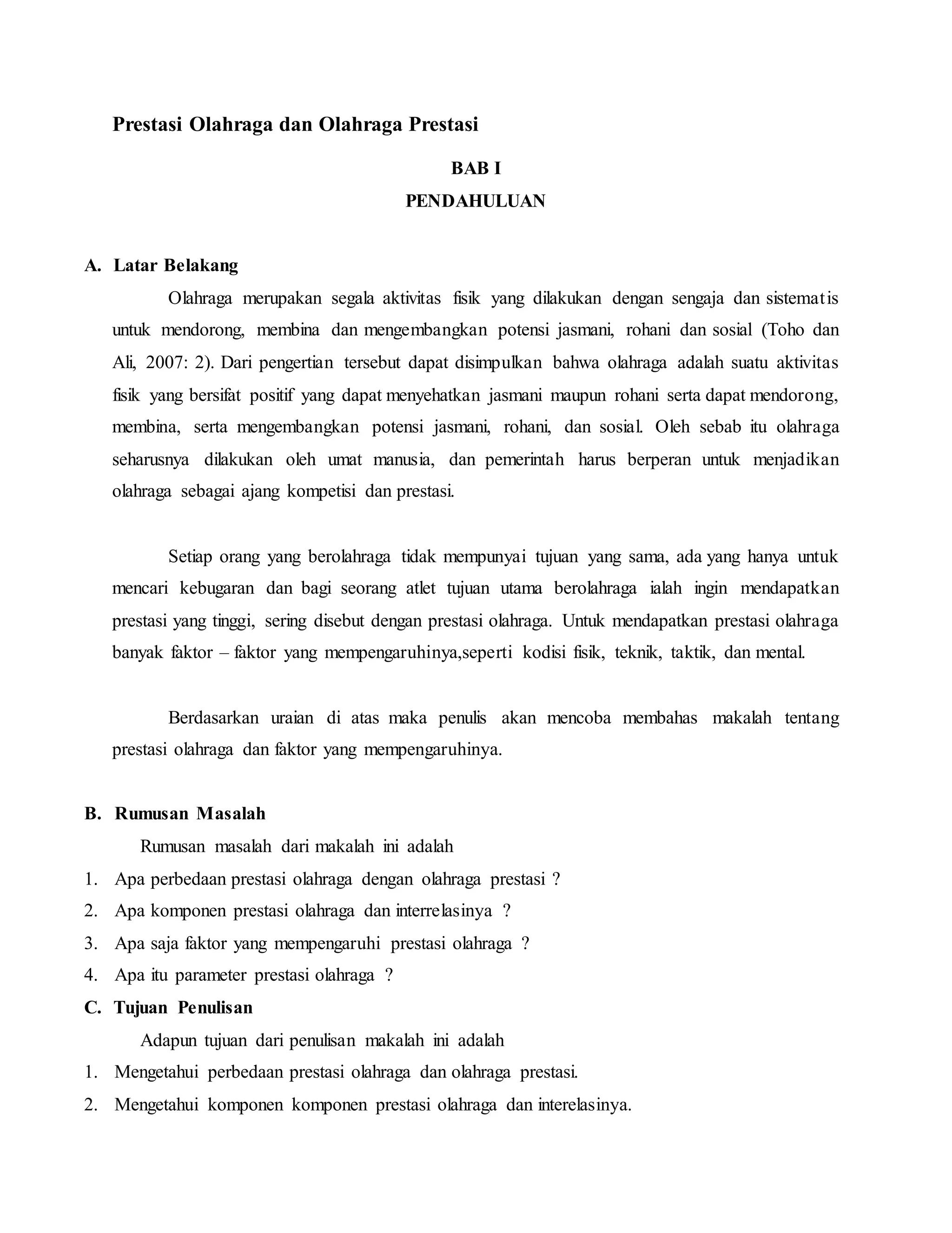 Prestasi olahraga dan olahraga prestasi | DOCX