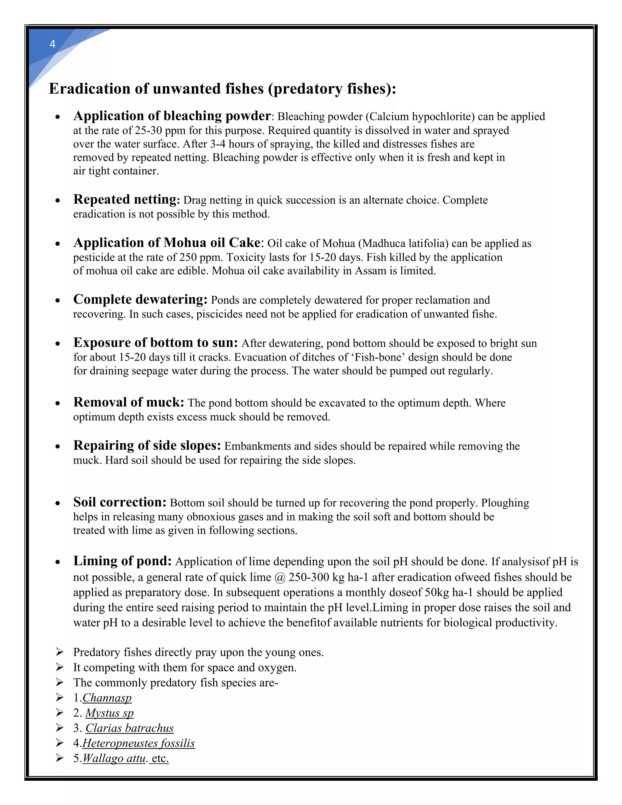Pre stocking management of nursery pond | PDF