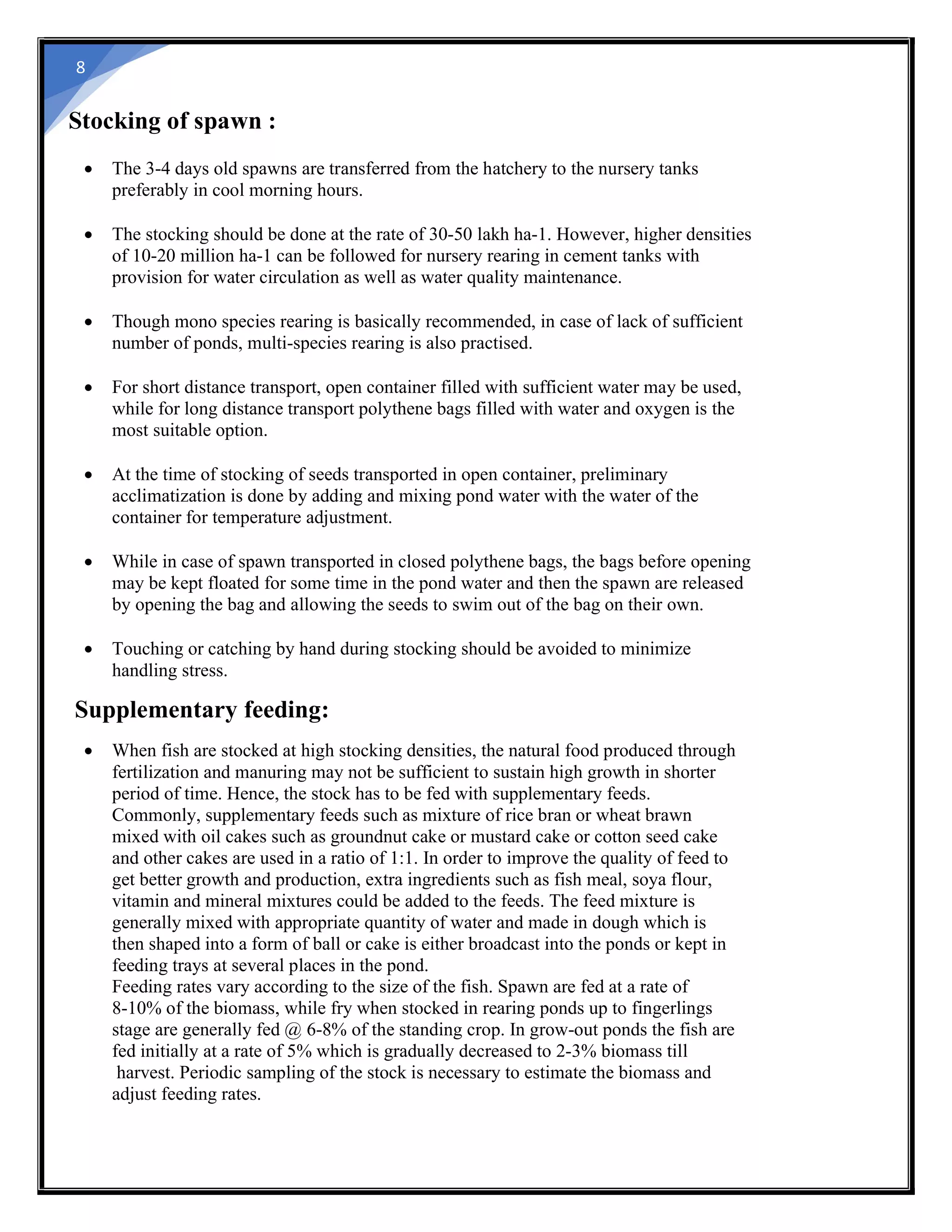 Pre stocking management of nursery pond | PDF