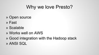 Presto@Netflix Presto Meetup 03-19-15 | PPTX | Databases | Computer ...