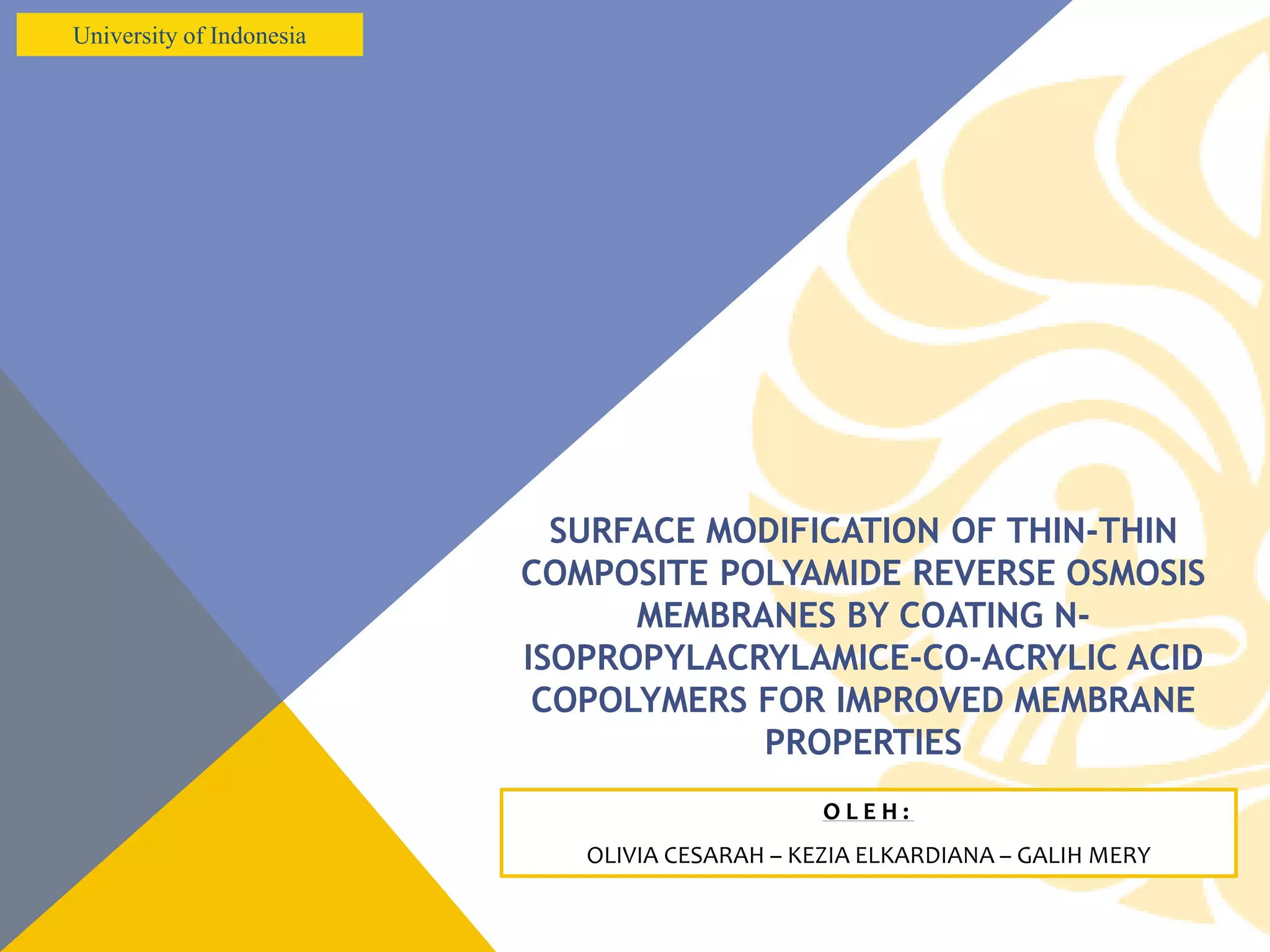 Surface Modification Of Thin Thin Composite Polyamide Reverse Osmosis