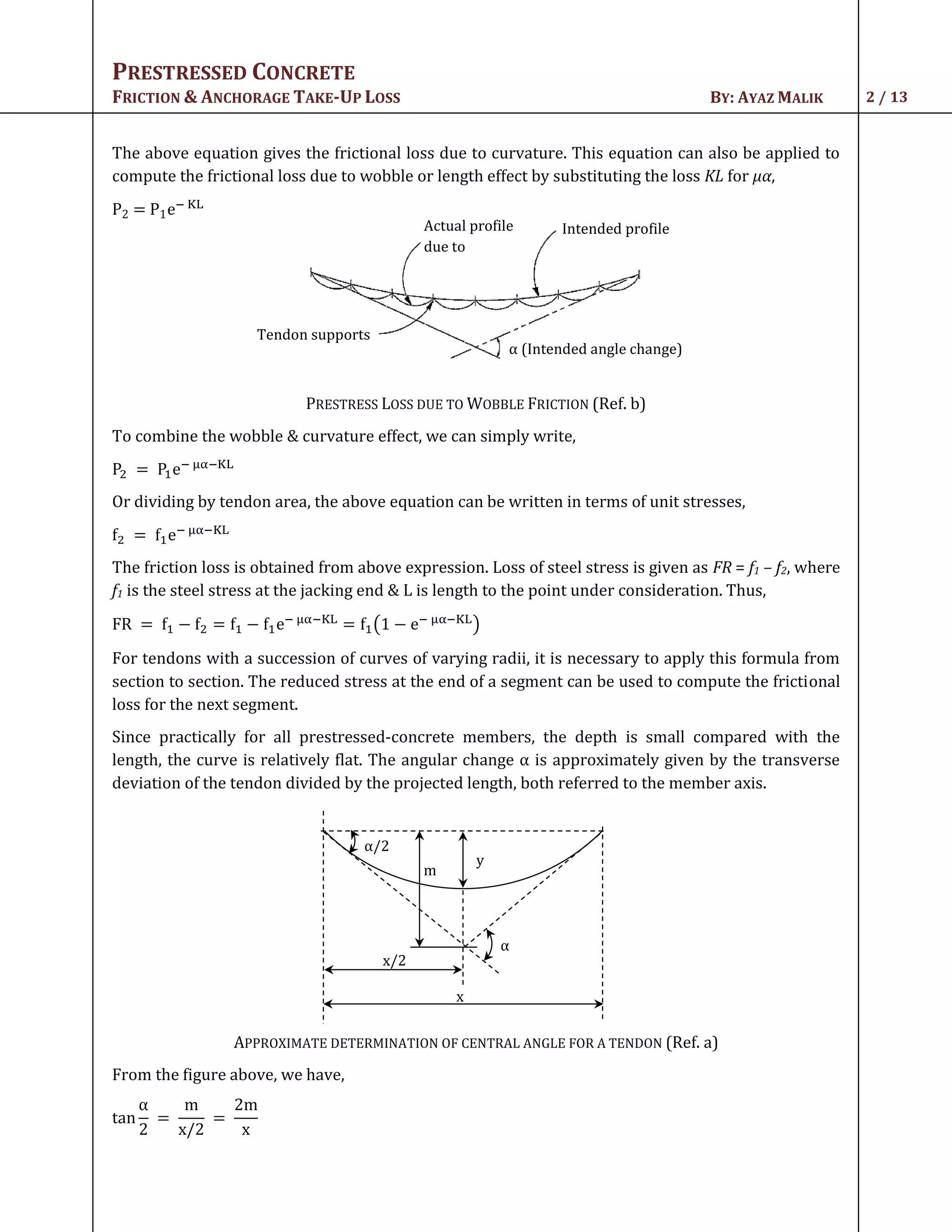 Prestress loss due to friction & anchorage take up | PDF