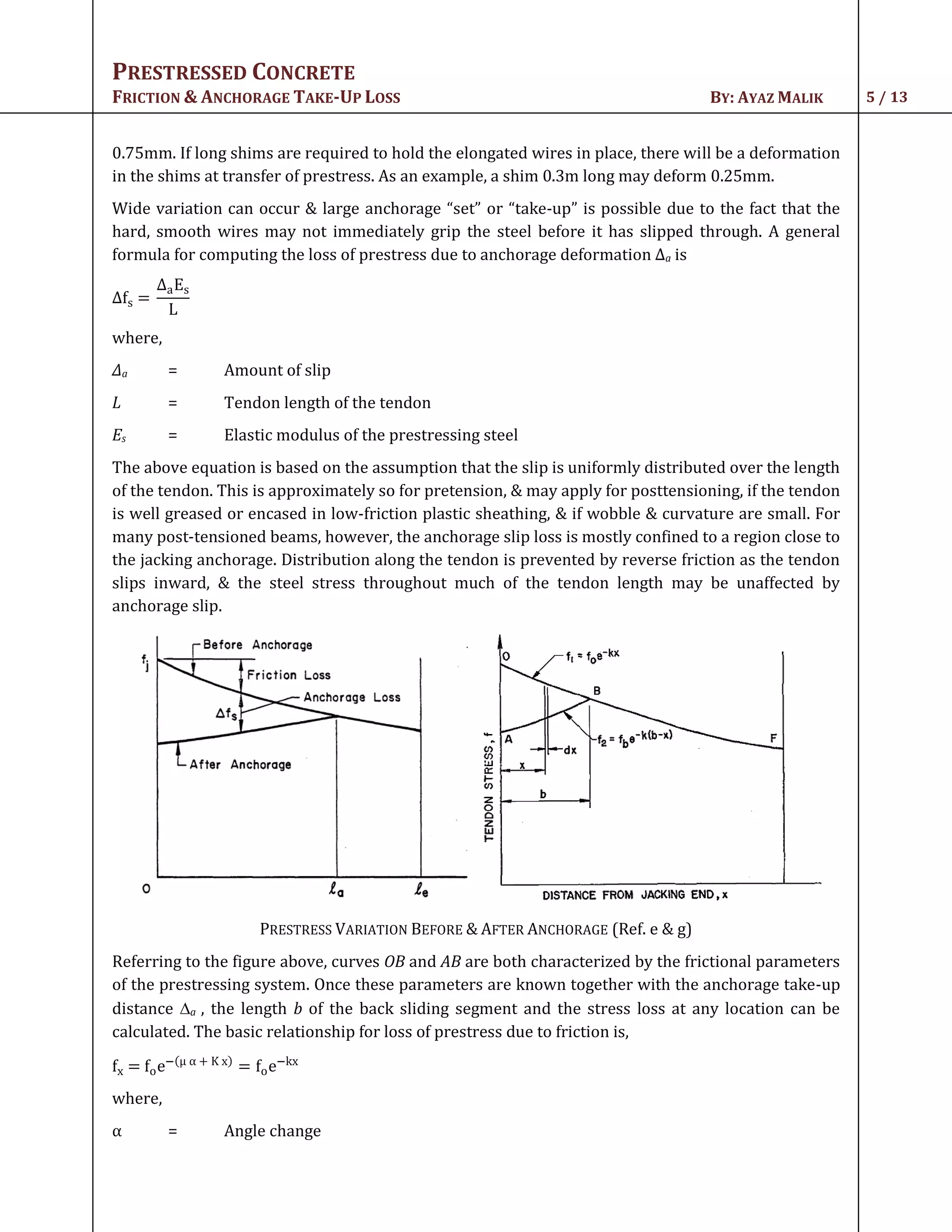 Prestress loss due to friction & anchorage take up | PDF