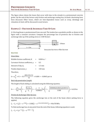 Prestress loss due to friction & anchorage take up | PDF