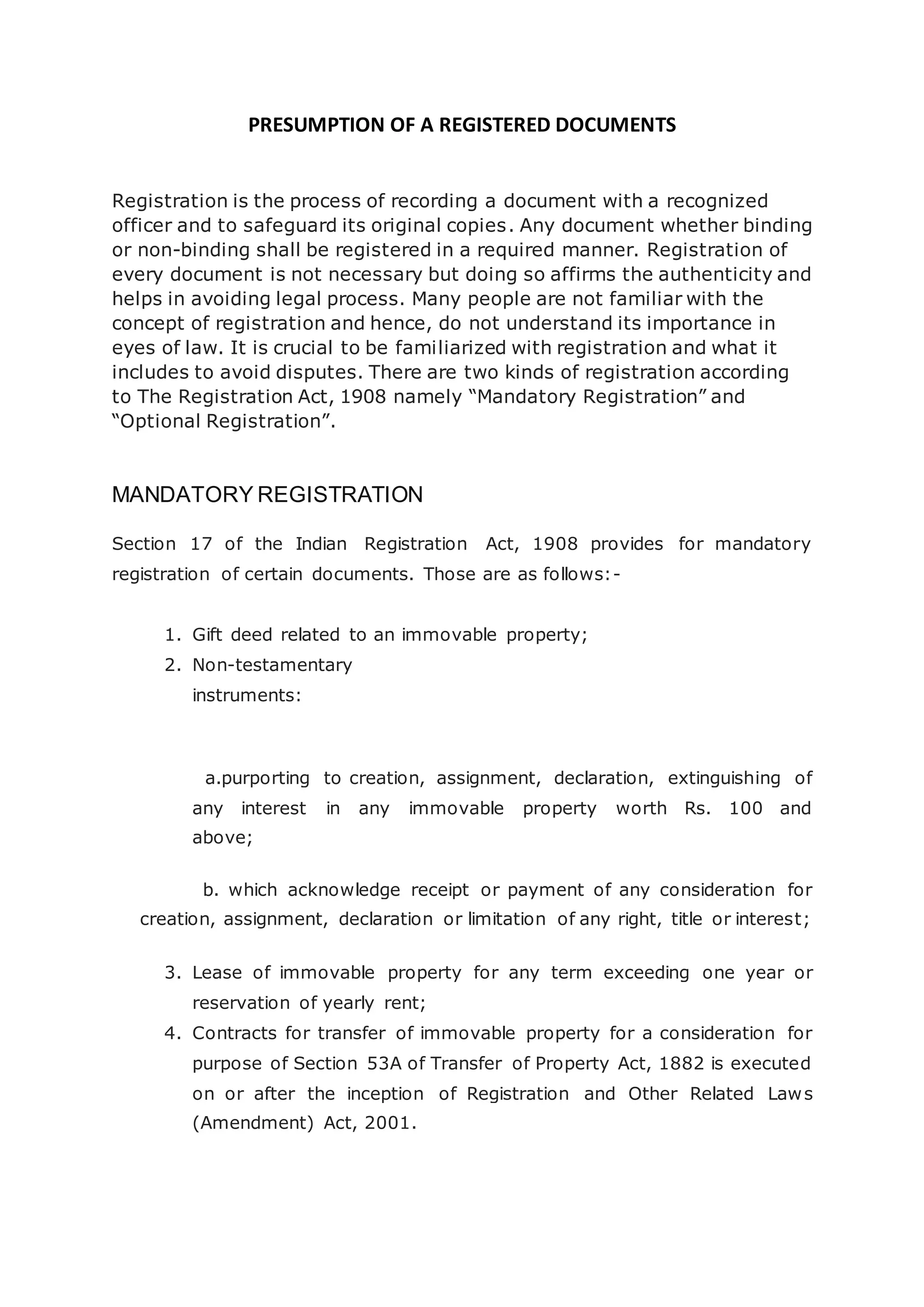 Presumption of a registered documents | DOCX | Law