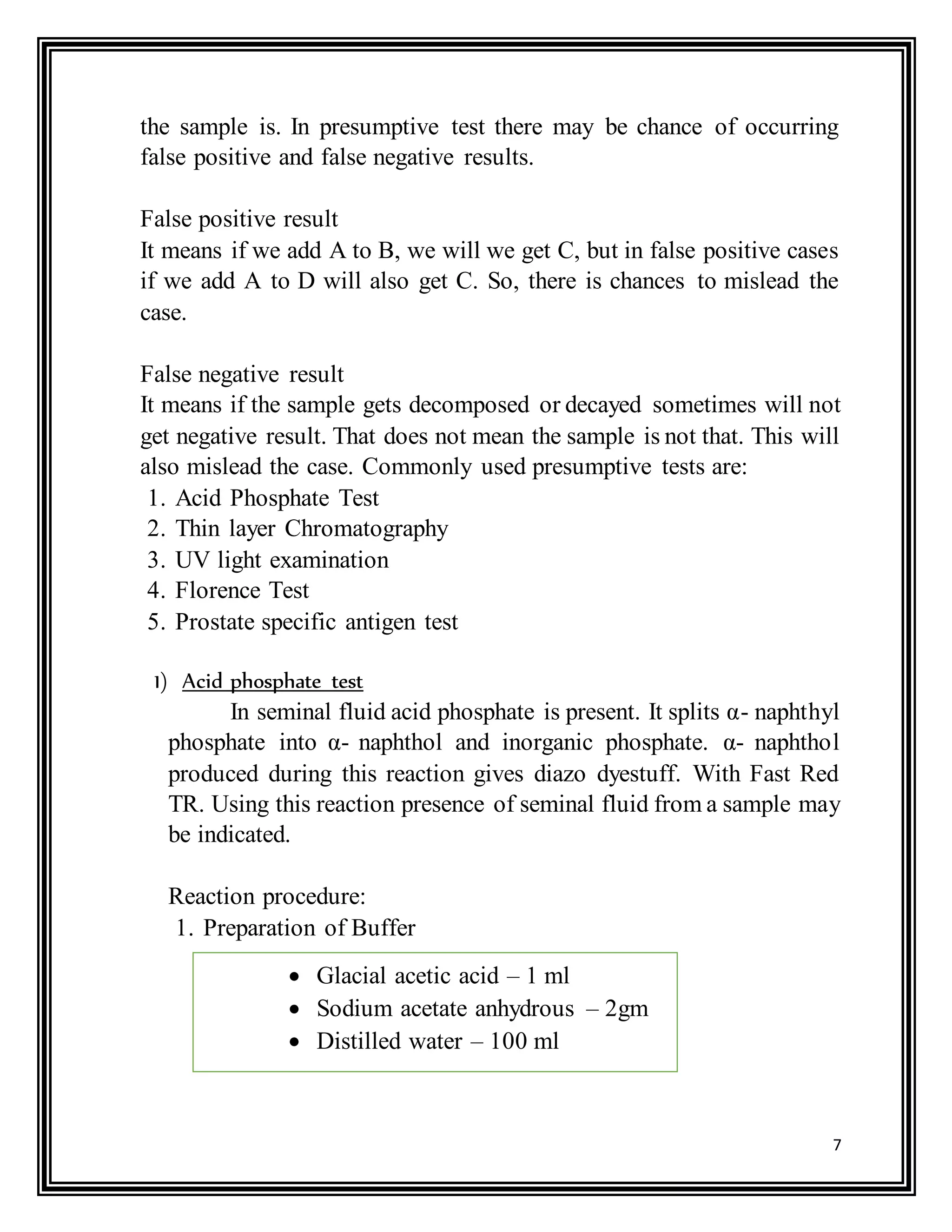 Presumptive test for seminal fluid | DOCX