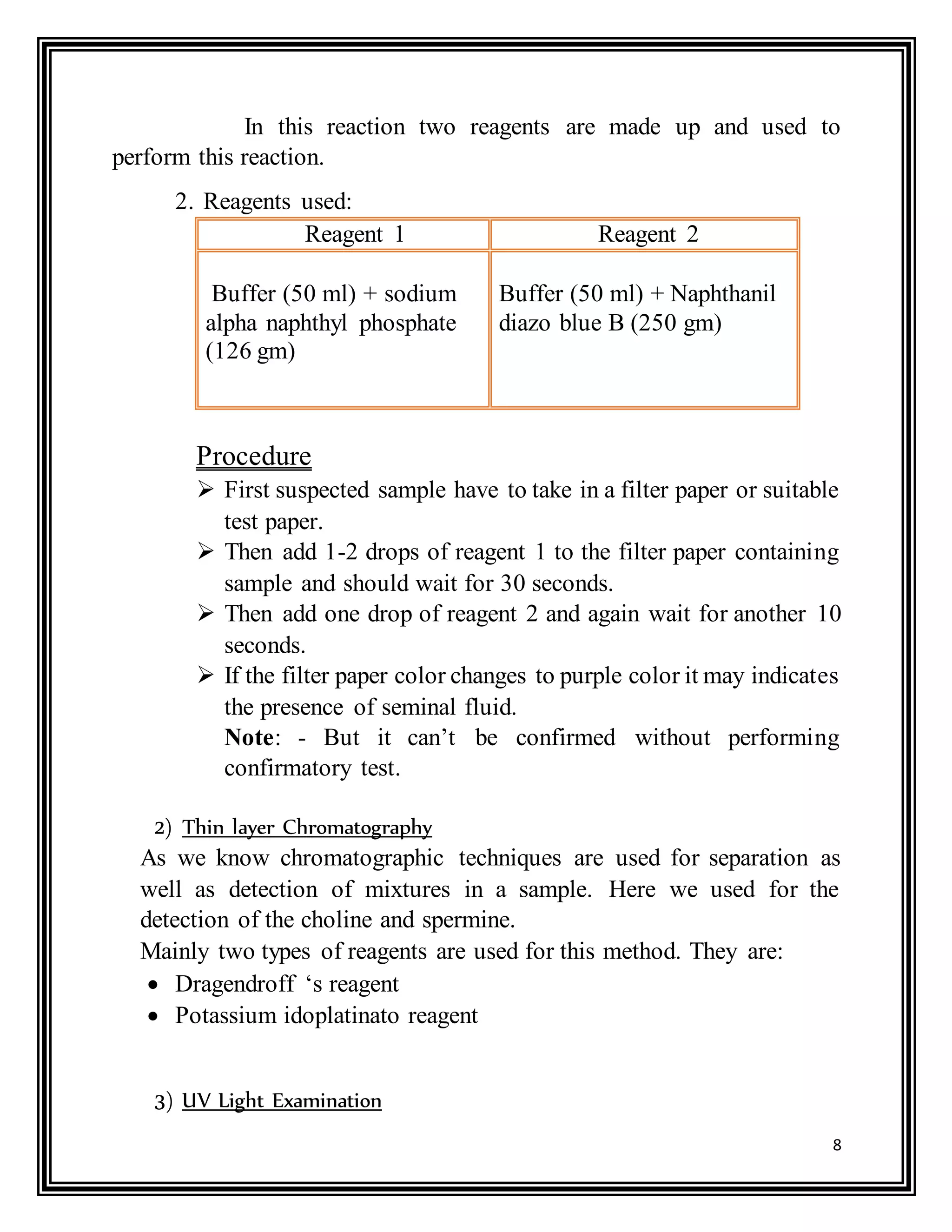 Presumptive test for seminal fluid | DOCX
