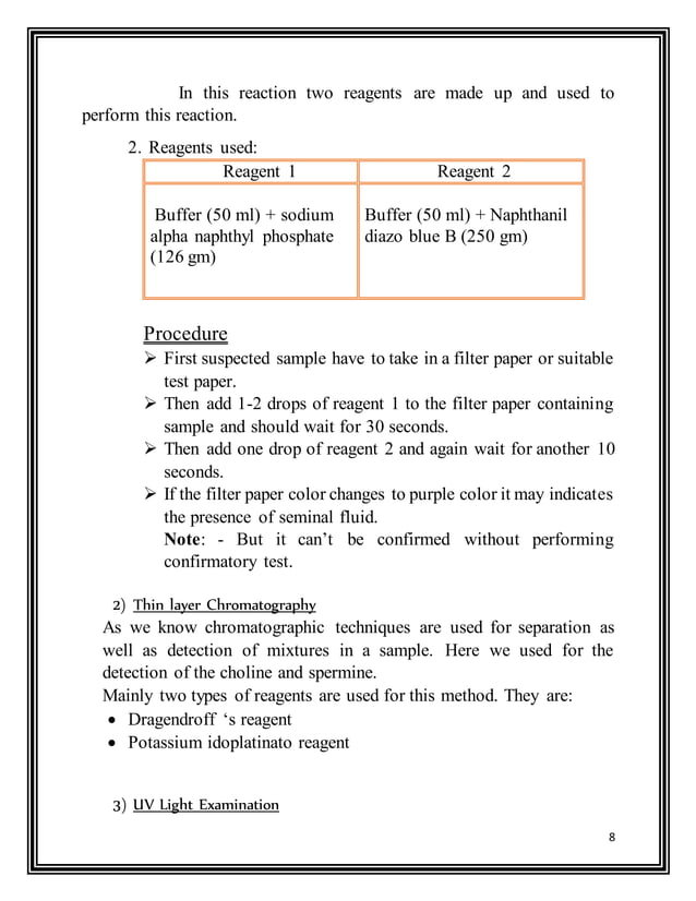 Presumptive test for seminal fluid | DOCX | Infertility | Reproductive ...