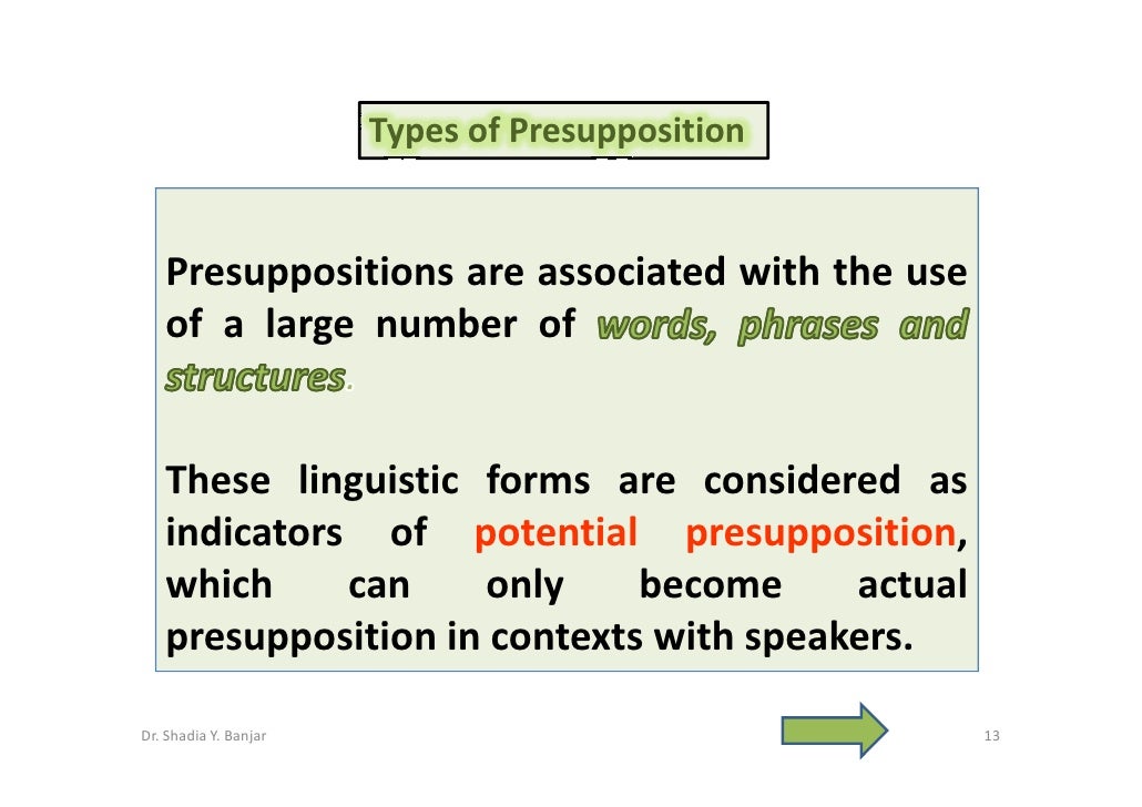 Presupposition And Entailment By Dr.Shadia