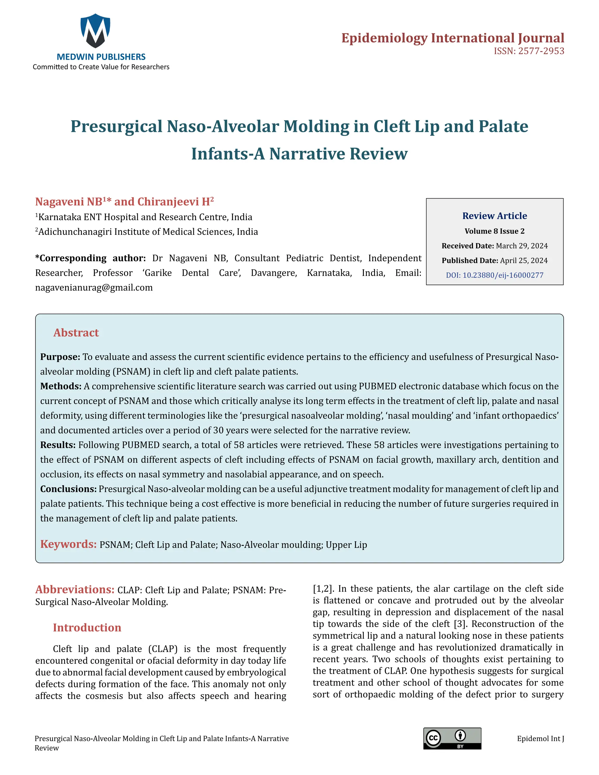 Presurgical Naso-Alveolar Molding in Cleft Lip and Palate Infants-A ...