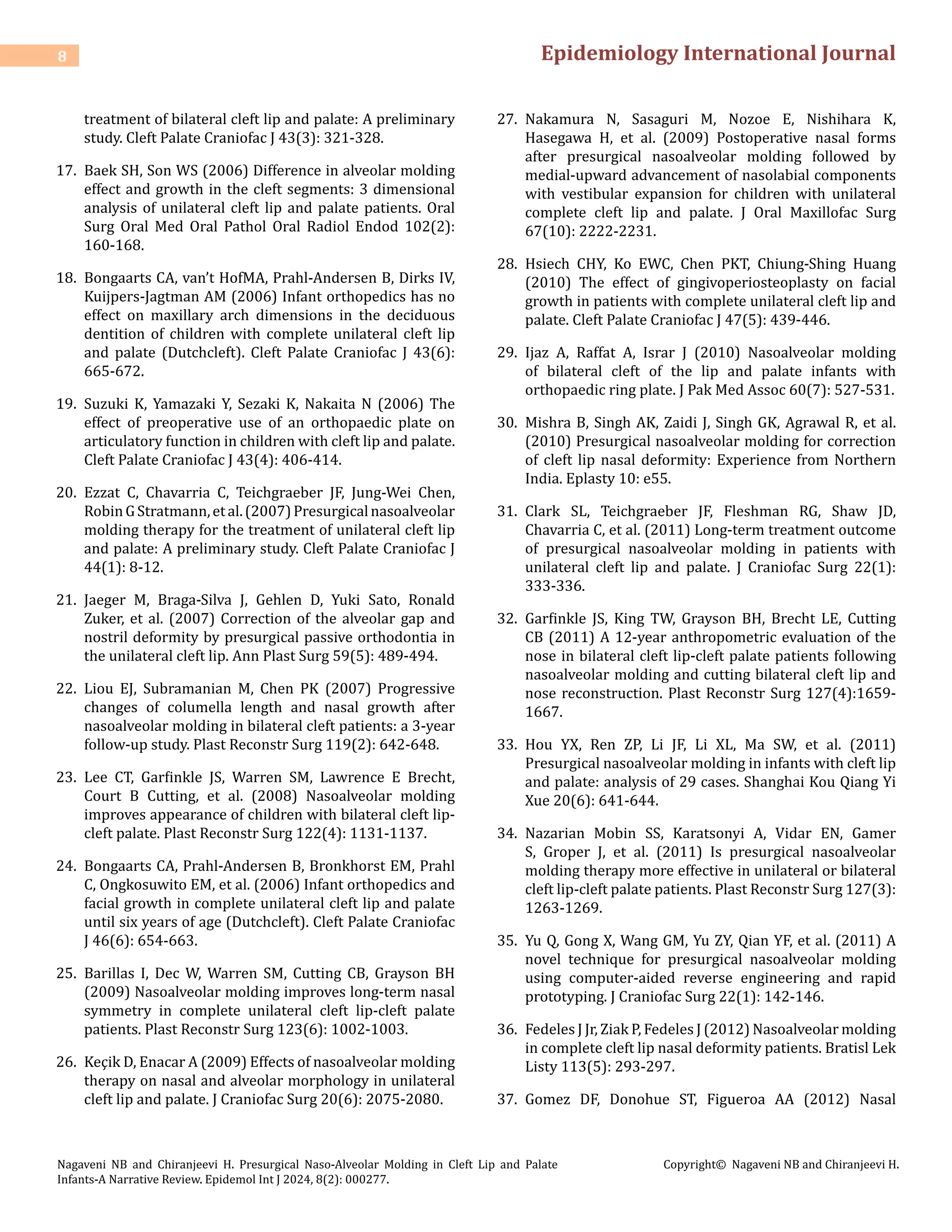 Presurgical Naso-Alveolar Molding in Cleft Lip and Palate Infants-A Narrative Review | PDF