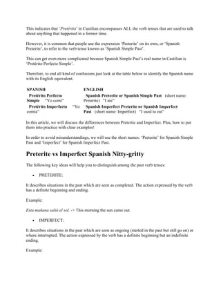 Preterite vs Imperfect In Spanish | PDF