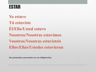 Pretérito de los verbos SER y ESTAR | PDF
