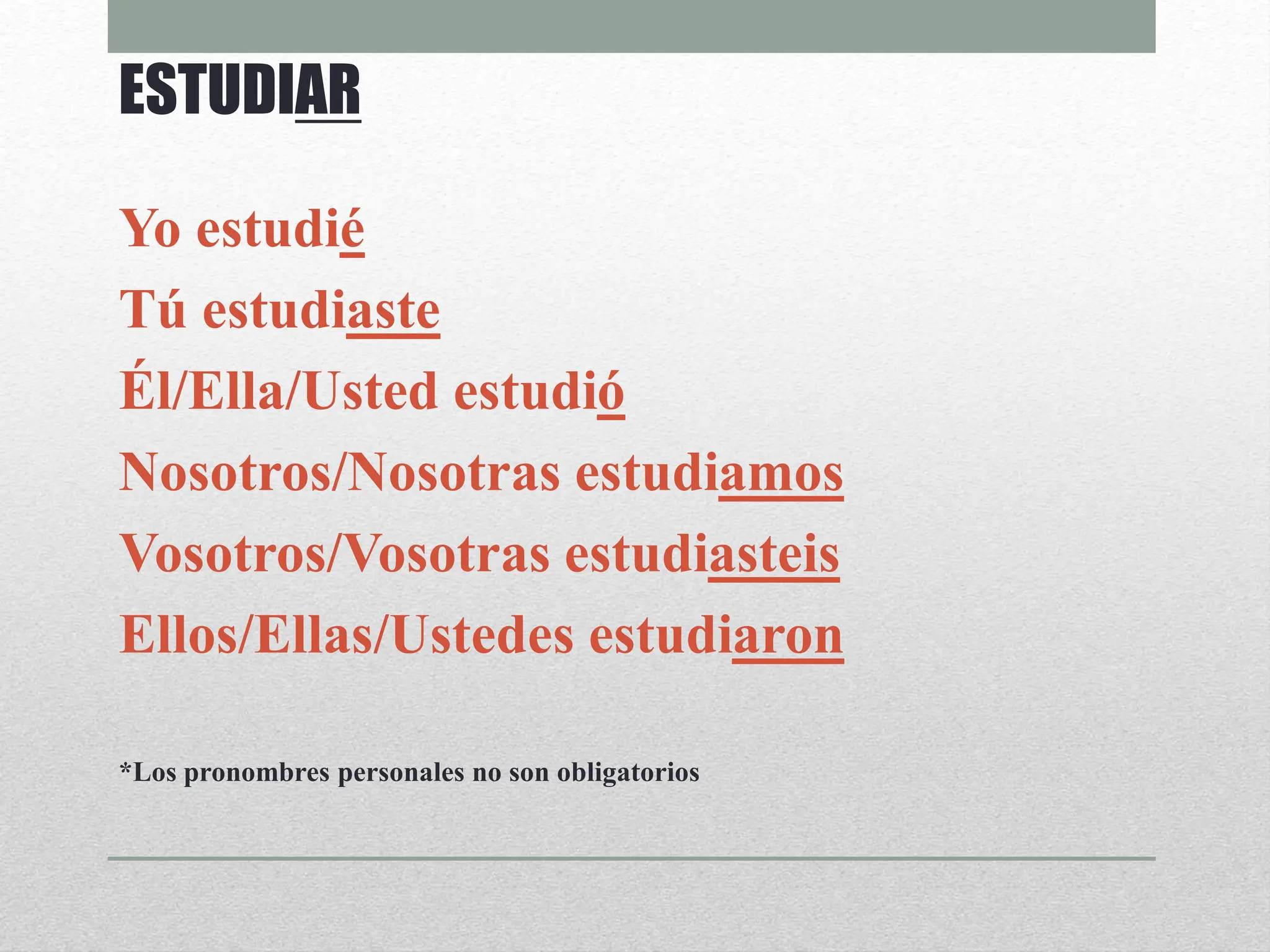 Conjugación del pretérito de los verbos regulares | PPT